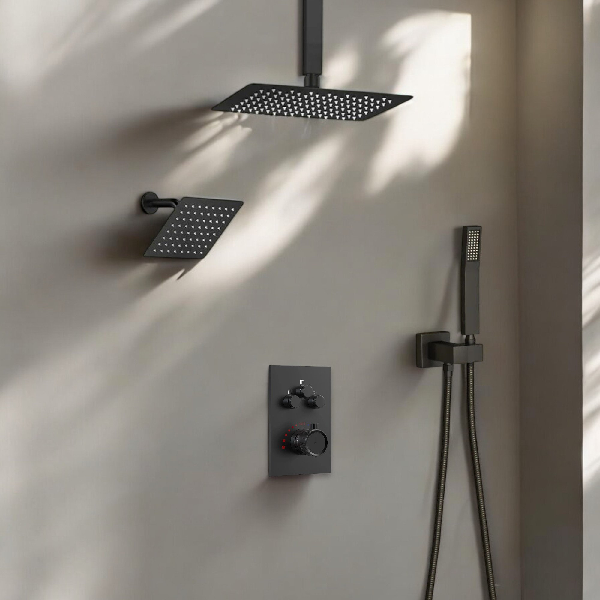 DEMDIX Système de douche thermostatique complet à fixation au plafond 12 "avec valve brute à ...